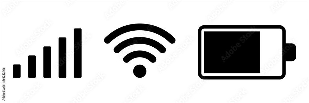 Set of status bar icon. Mobile phone system icons. Signal, wifi, and ...