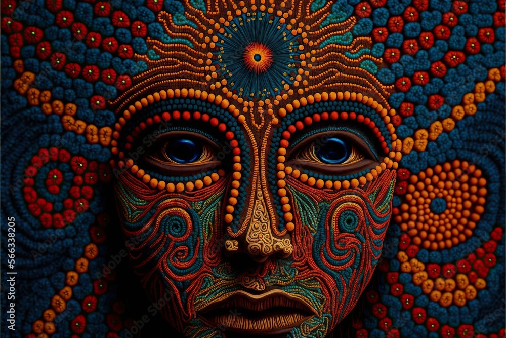 Human face in huichol yarn painting style, concept of Folk Art and ...