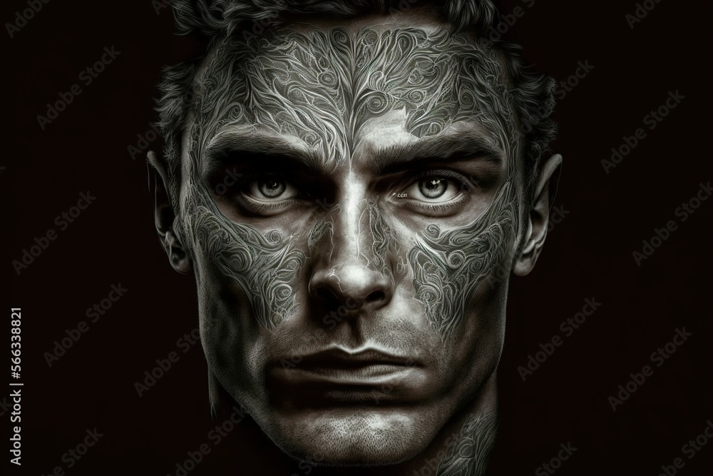 Human face in rogan style, concept of Portrait Painting and Oil ...