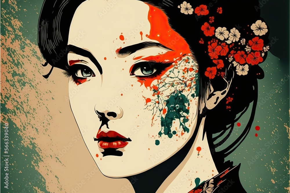 ภาพประกอบ Stock Human face in ukiyo-e style, concept of Kabuki Theater and Ukiyo-e Prints ...
