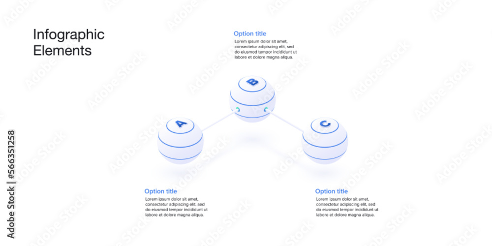 Business process chart infographics with 3 step spheres. Spherical ...