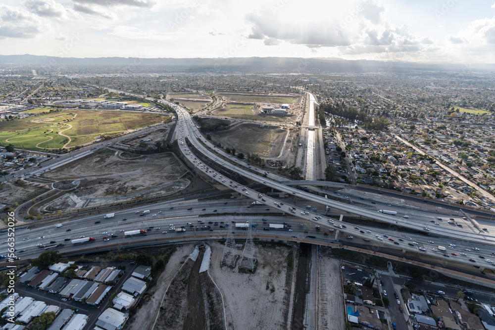 Aerial view of the beginning of the Hollywood 170 freeway at the ...