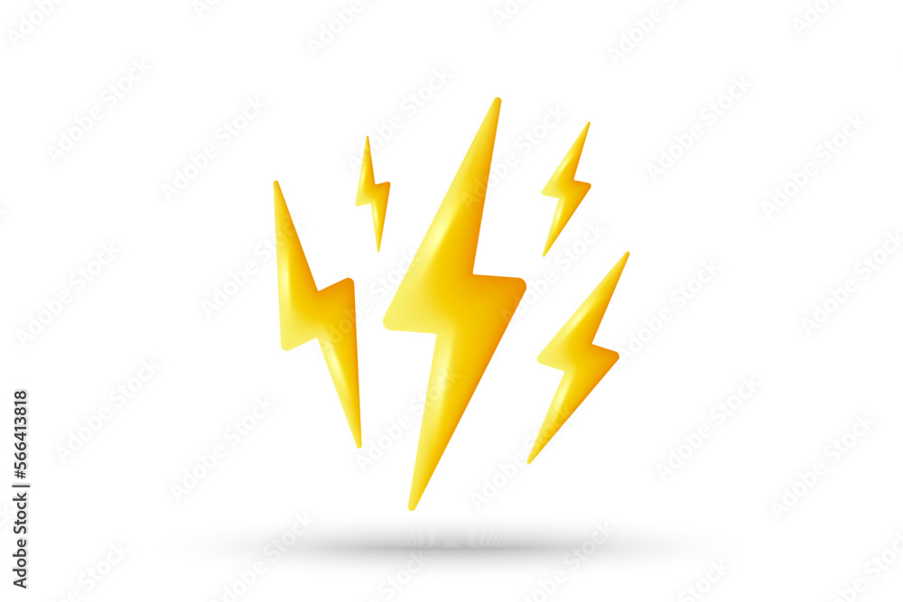Lightning 3d icon. Energy power thunder, electric bolt symbol. Electric ...