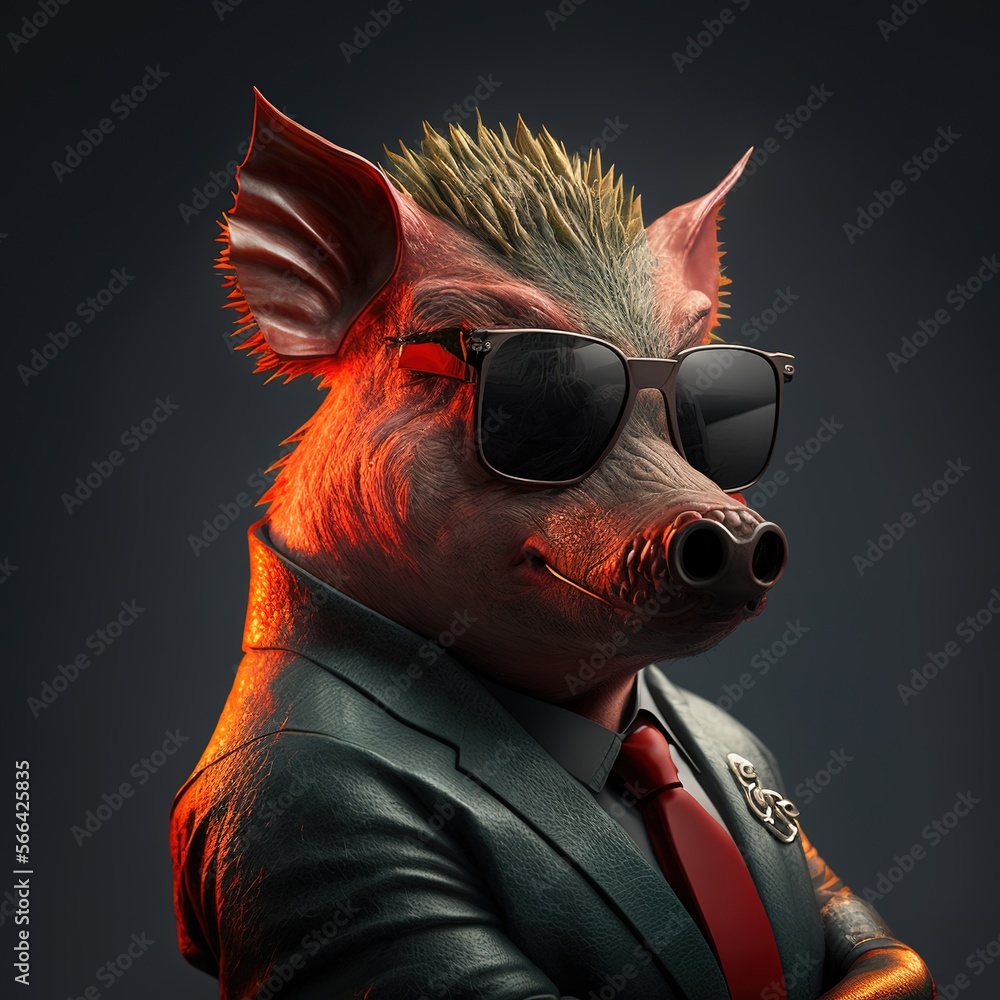 Illustration of Razorback Hog photography in a suit as mascot fun human ...