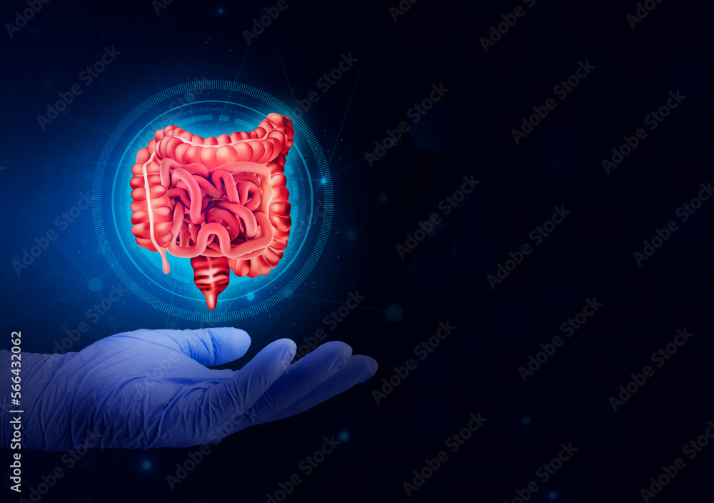 Foto de Stock Bowels. Colon cancer, bacteria, virus in the intestine ...