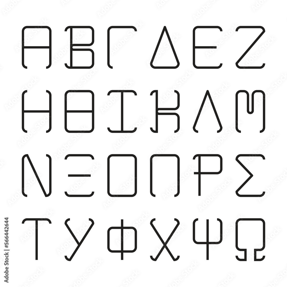 Greek alphabet letters, monospace font set, rectangular letters with ...