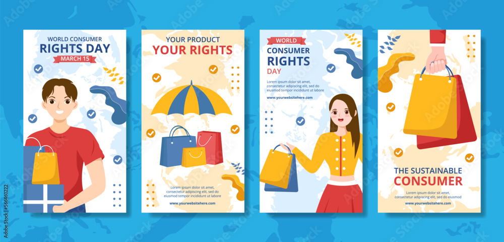 World Consumer Rights Day Social Media Stories Flat Cartoon Hand Drawn ...