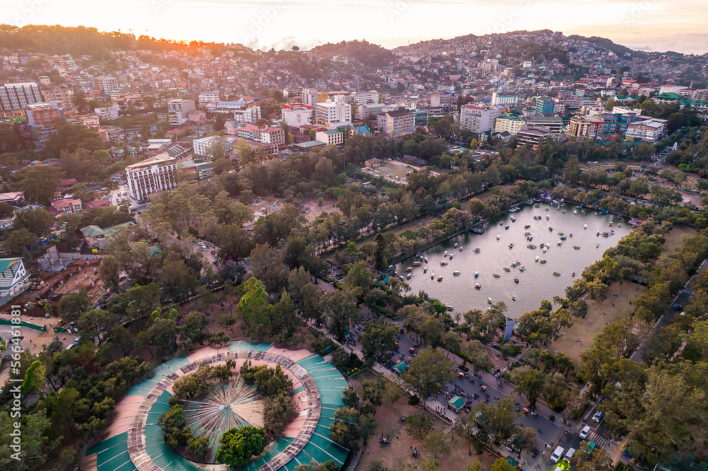 Baguio City, Philippines - Aerial of Burnham Park and downtown Baguio ...