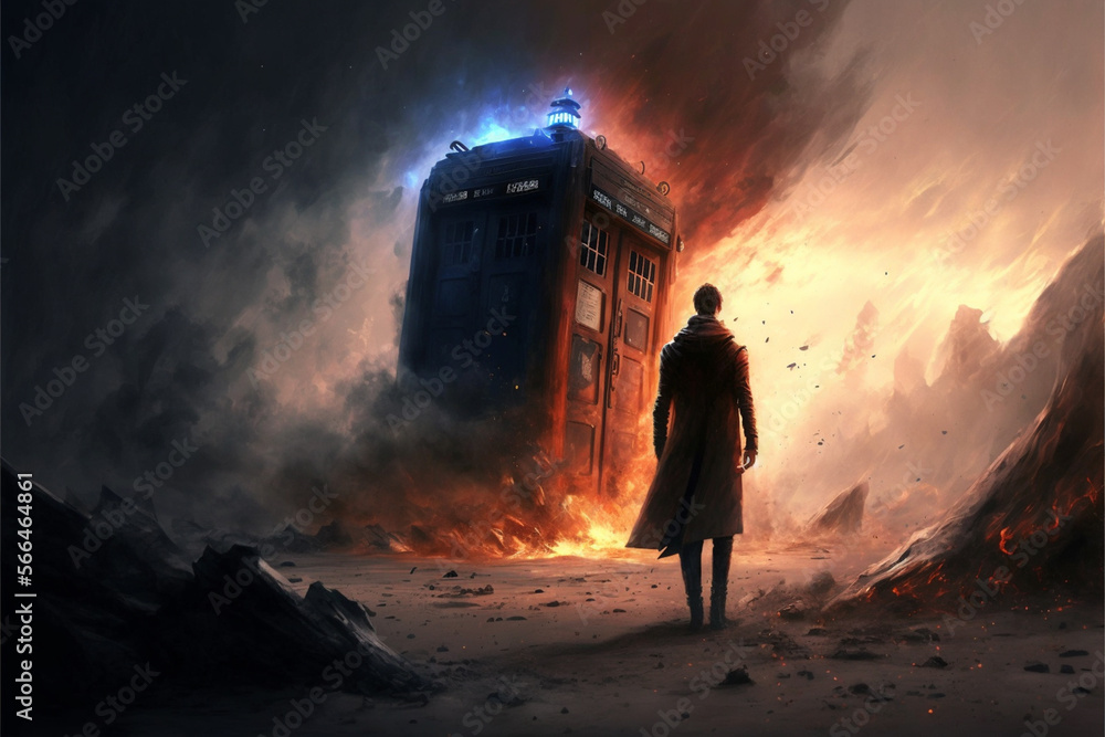 Science-fiction multidimension of Doctor Who, TARDIS spaceship, blue ...