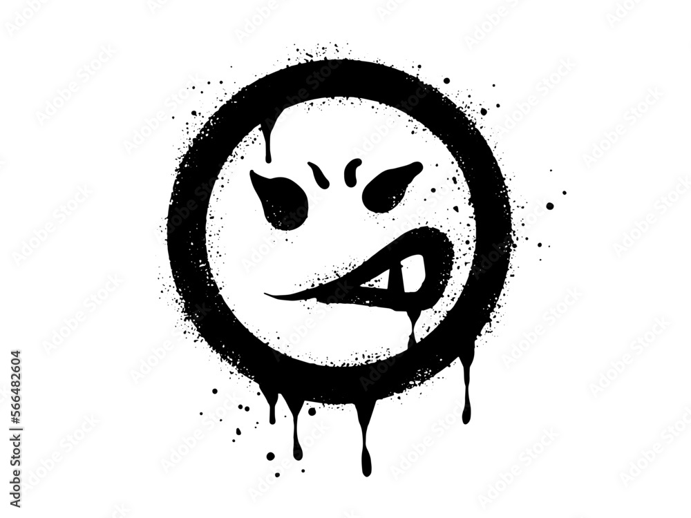 Anggry face emoticon character. Spray painted graffiti anger face in ...