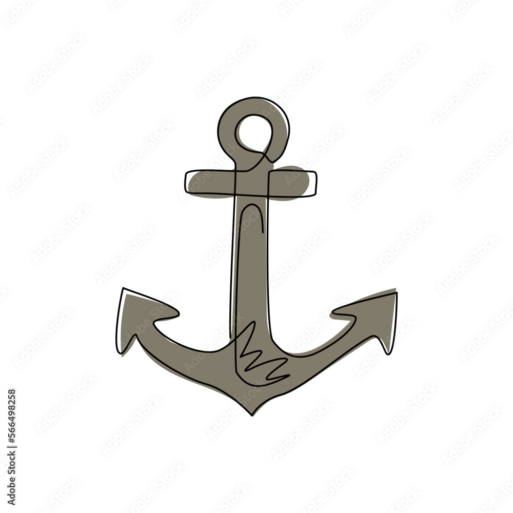 Single continuous line drawing anchor logo. Nautical maritime sea ocean ...