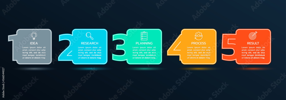 5 step chart design. Five options process diagram with outline icons ...