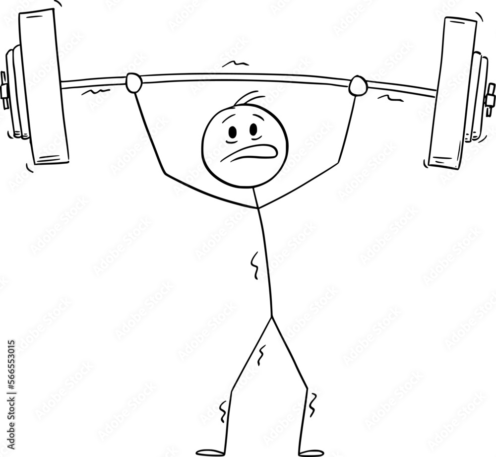 Weightlifter Lifting Barbell , Vector Cartoon Stick Figure Illustration ...