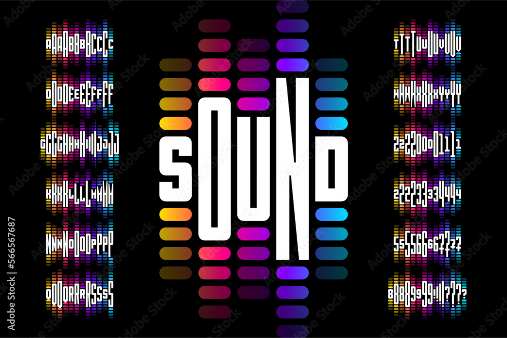 Sound wave rhythm font design, alphabet letters and numbers vector ...