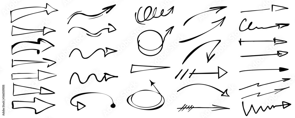 Set of hand drawn arrows and pointers, elements for presentation ...