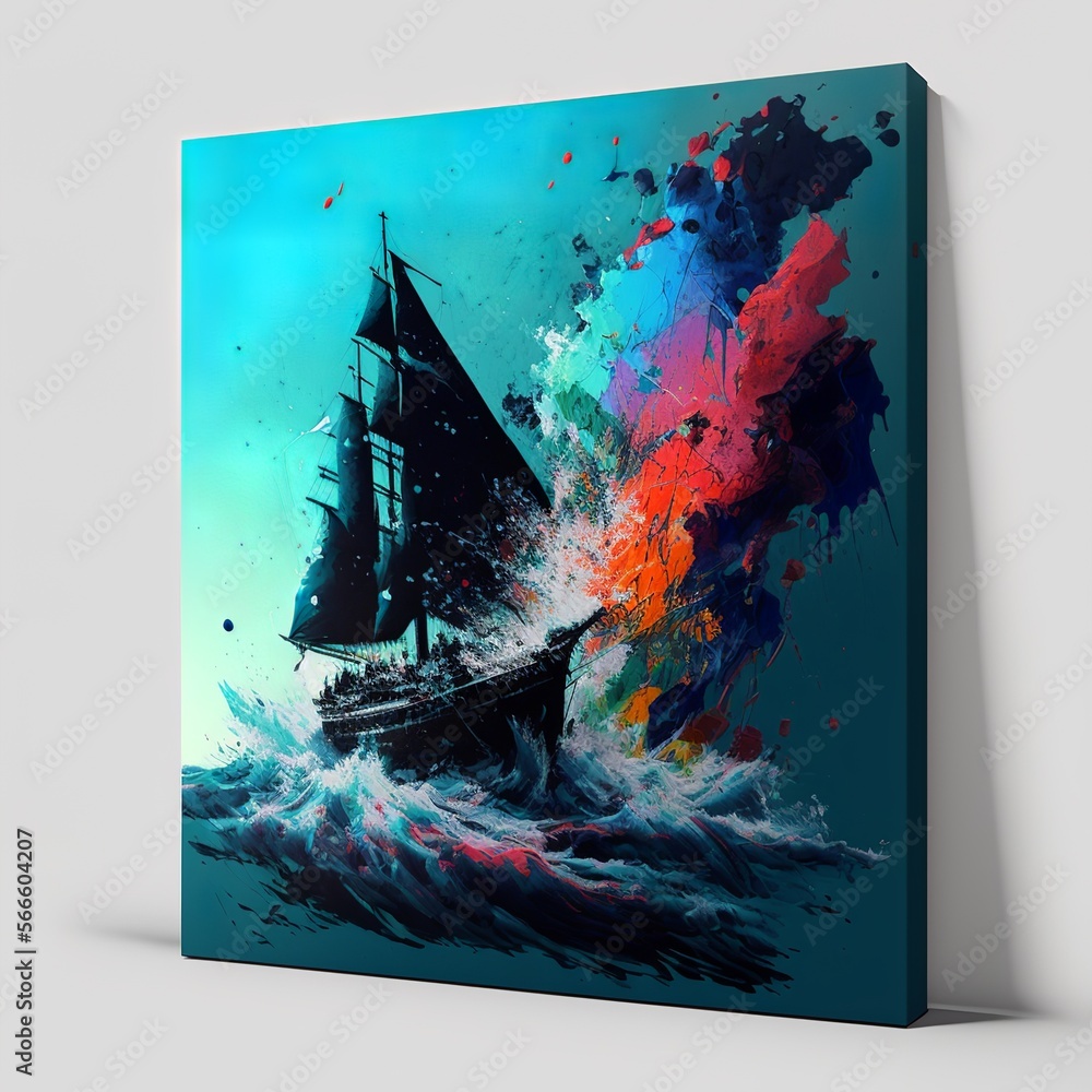 paint splatter on canvas rowdy sea boat ship underwater splash water ...