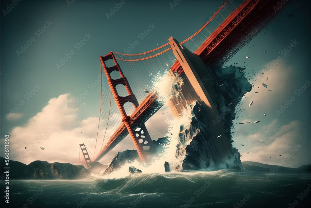 earhtquake in San Francisco golden gate destroyed and collapsing bridge ...