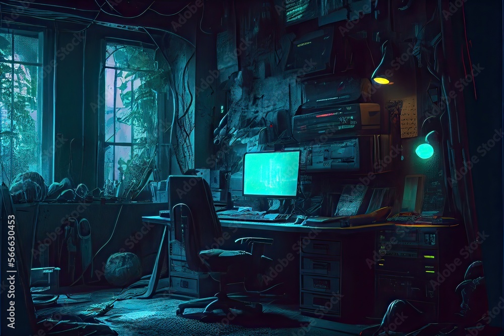 Stock-Illustration „Generative AI illustration of messy and dark ...