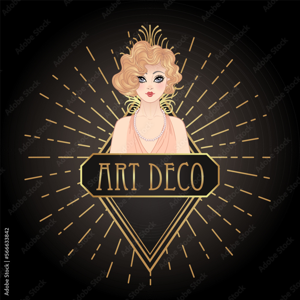 Flapper girl. Art deco 1920s style vintage invitation template design ...