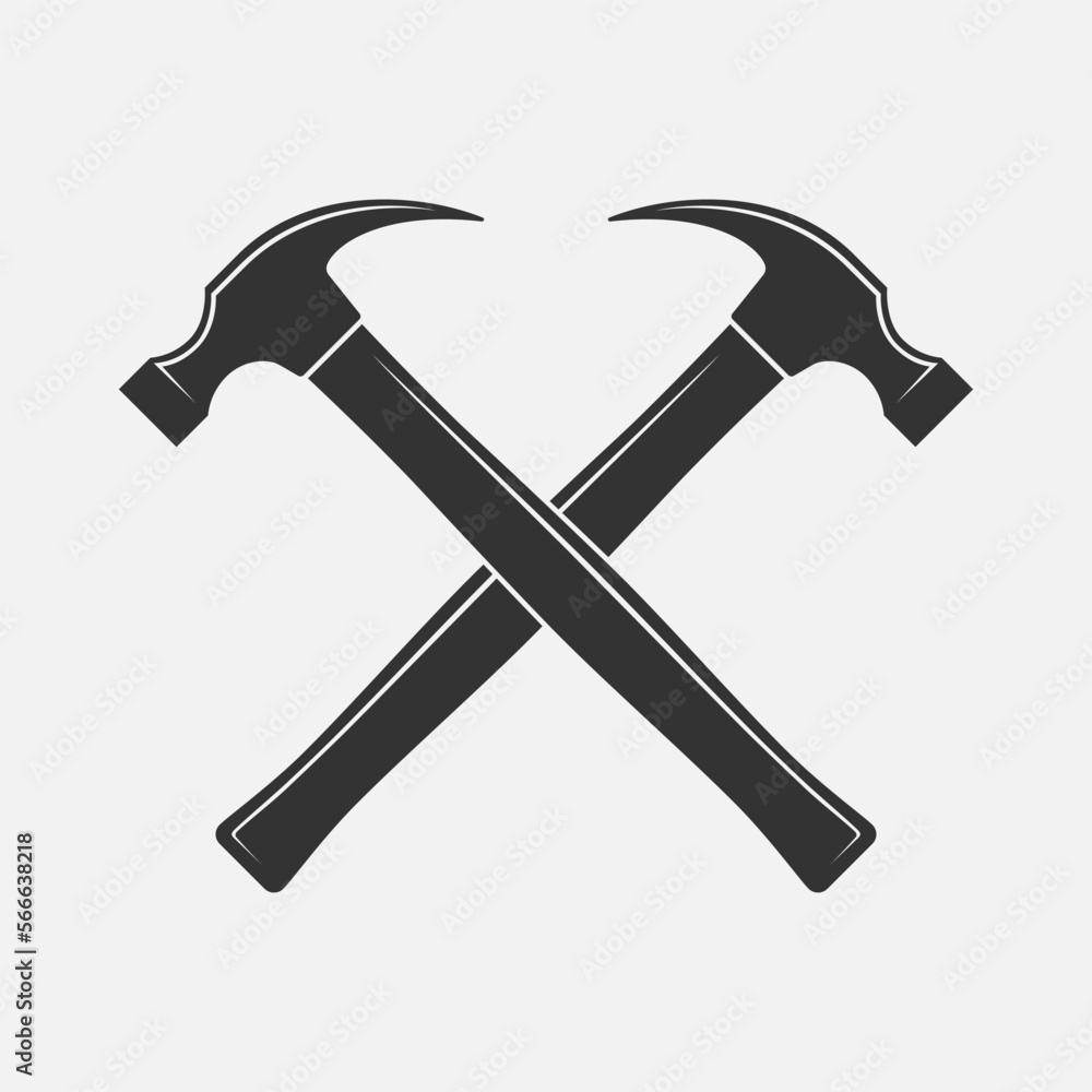 Two crossed hammers graphic sign. Working tools sign isolated on white ...