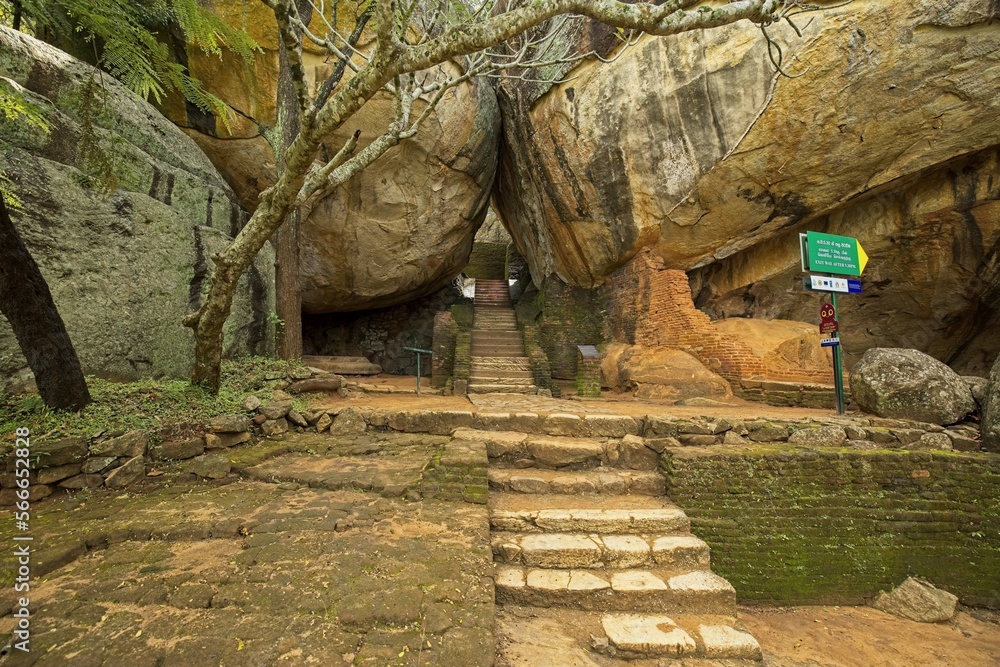 Sigiriya. Lion's rock and gardens at sunset, road to Sigiria, Ruins of ...