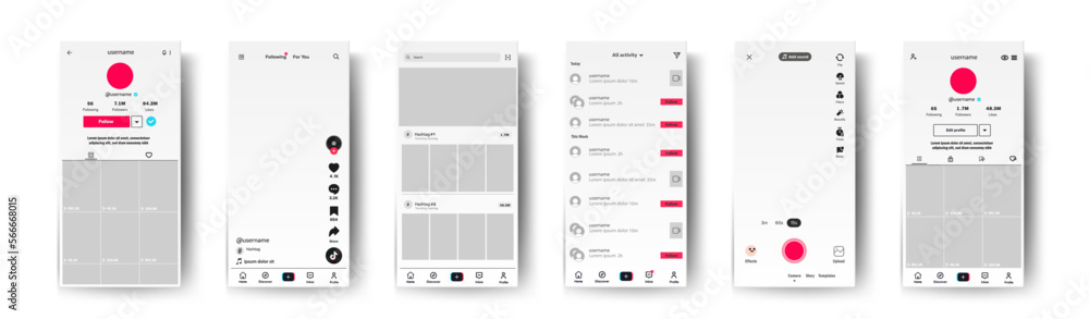 Tik Tok Social Media Vector Mockup. Tik Tok interface template set ...