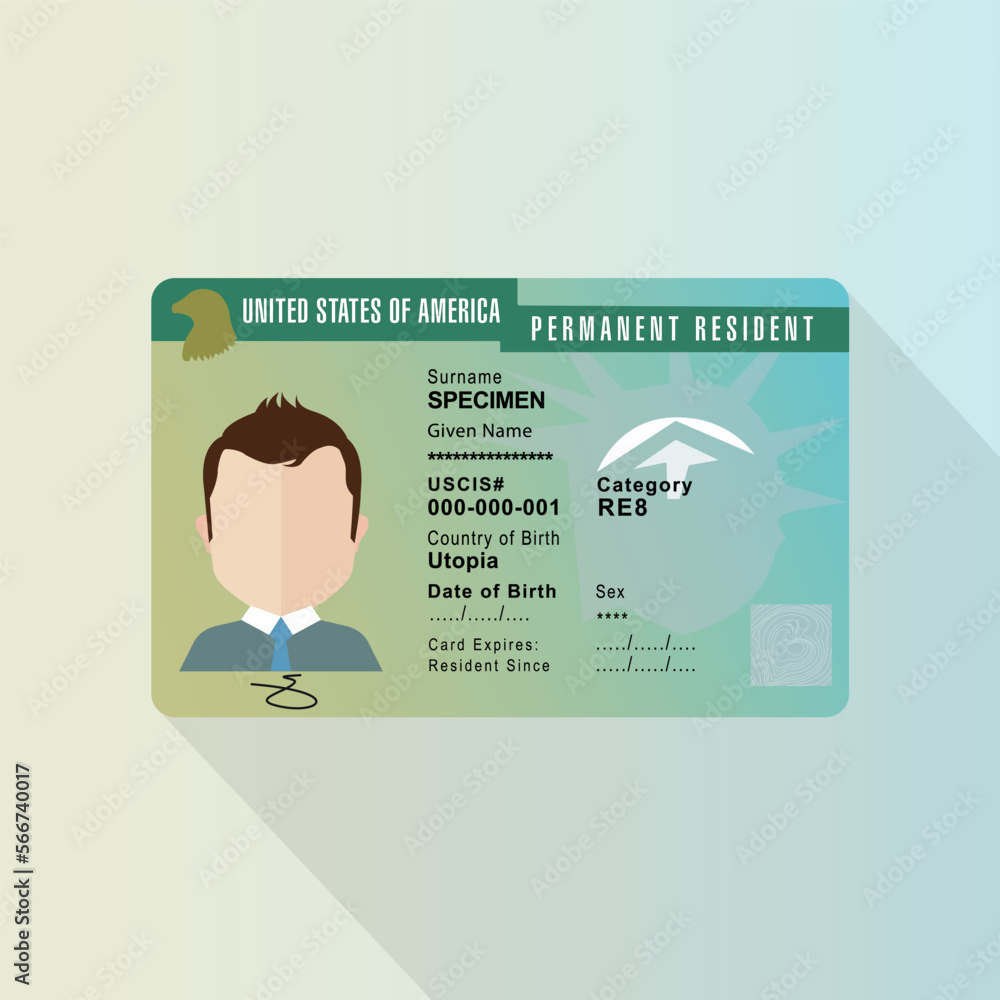 American dream. A green card vector work, officially known as a ...
