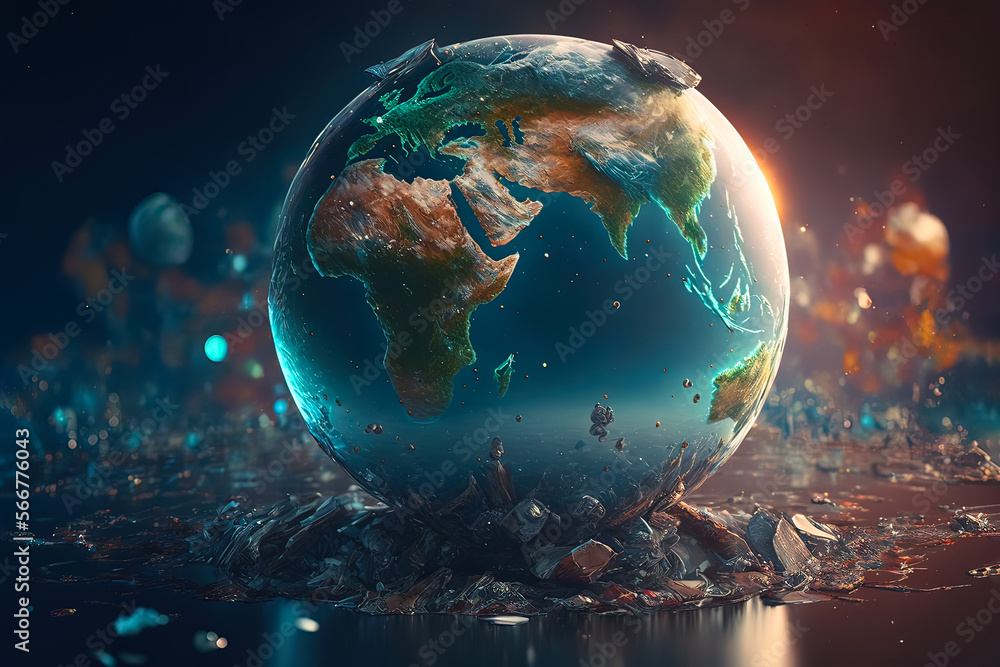 Stock-Illustration „Planet Earth sinking in heavy water pollution with tons of plastic ...