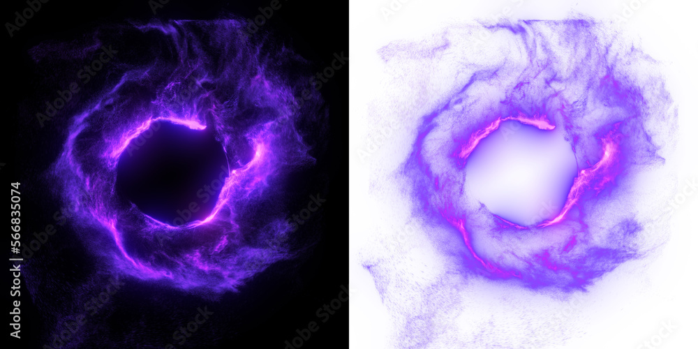 Magic ring particles. Abstract purple circle, portal on black and ...