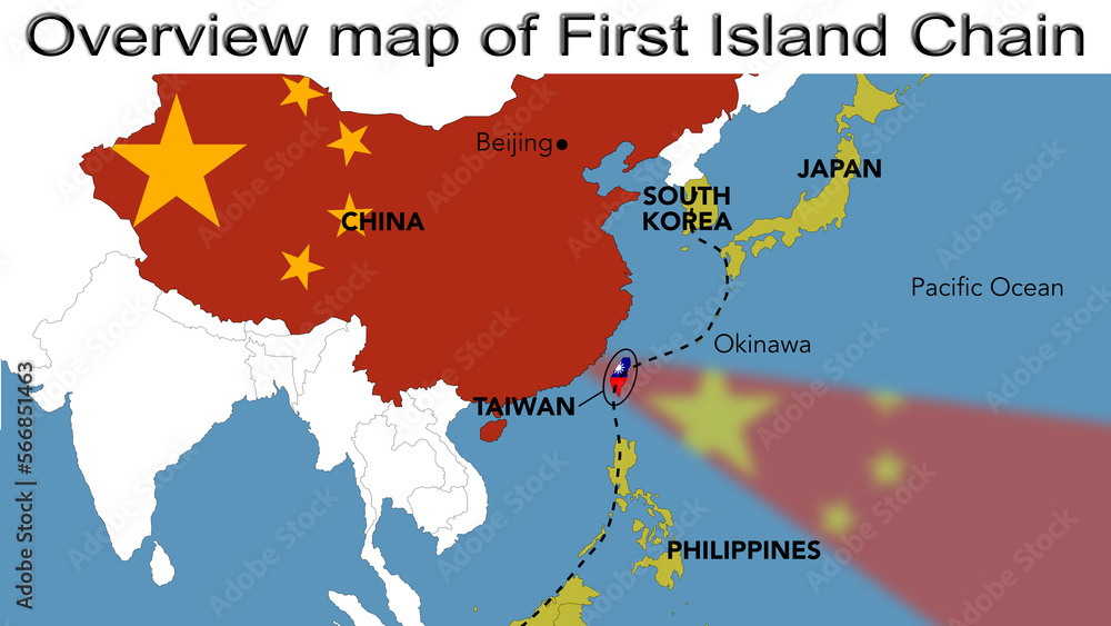 Overview map of first island chain between Japan, South Korea, Taiwan ...