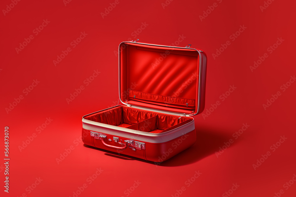Opened vintage suitcase of stylish empty vintage square suitcase with ...