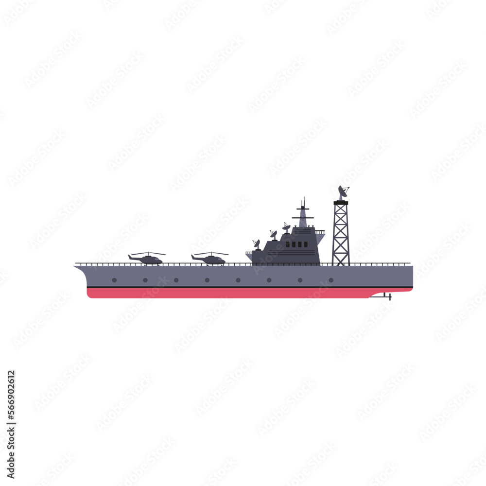 Military red and grey ship vector cartoon illustration. Warship, vessel ...