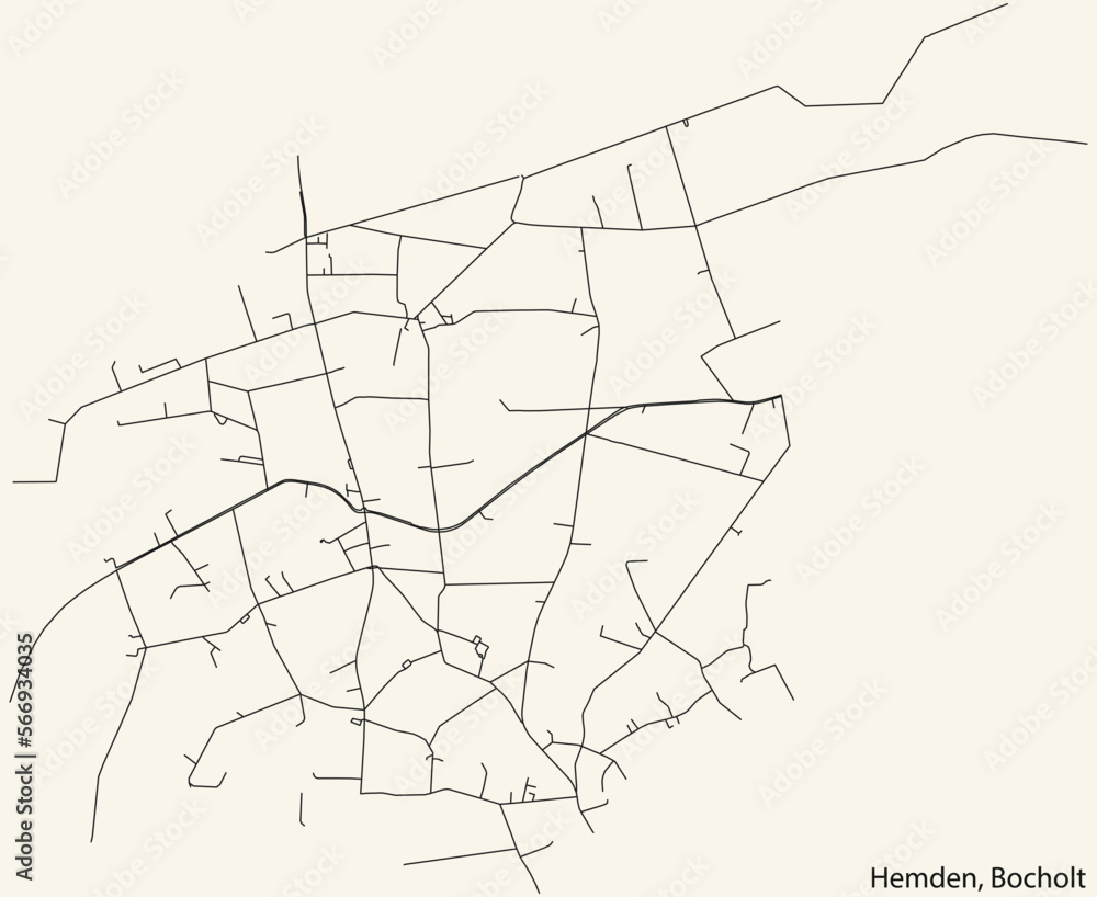 Detailed navigation black lines urban street roads map of the HEMDEN ...
