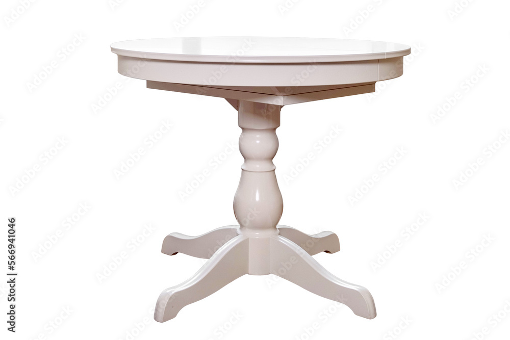 Round white table in retro style, isolated on a white background ...