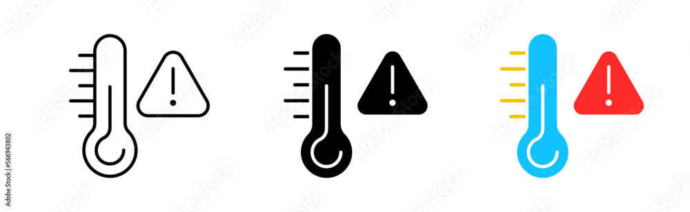 Critical temperature icons set. Thermometer, warning, danger, arrow ...