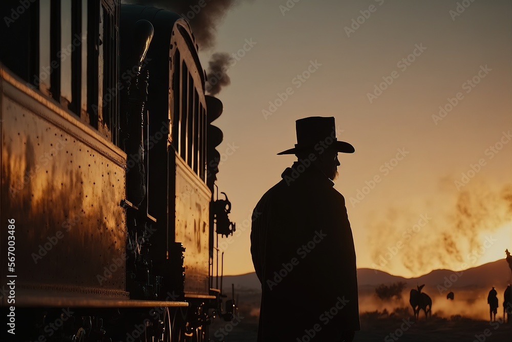 Old town western cowboy city with sunset background, old wooden ...