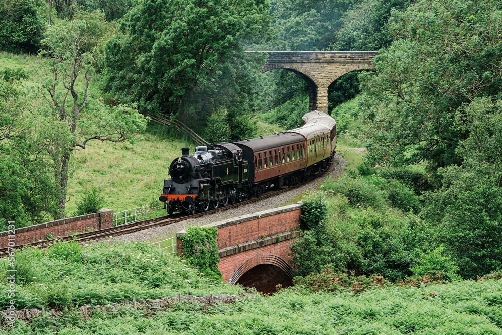 Steam train Locomotive travelling along the track on the North ...