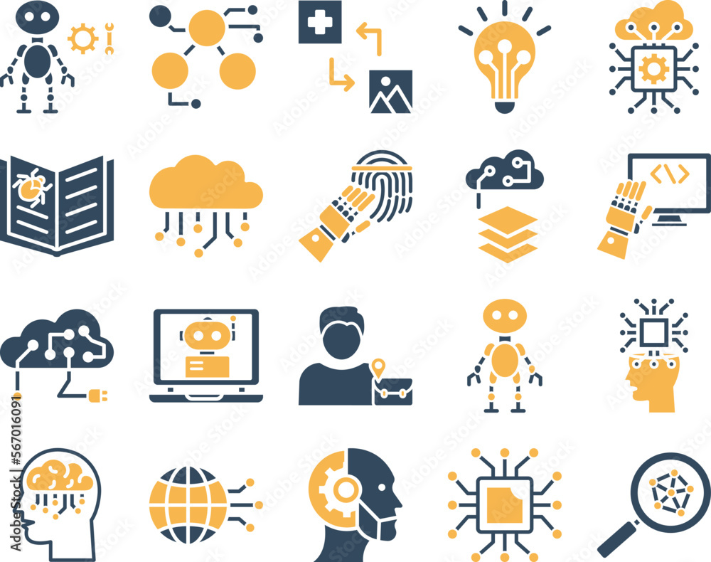 Vetor Artificial intelligence icons set, Artificial intelligence vector ...