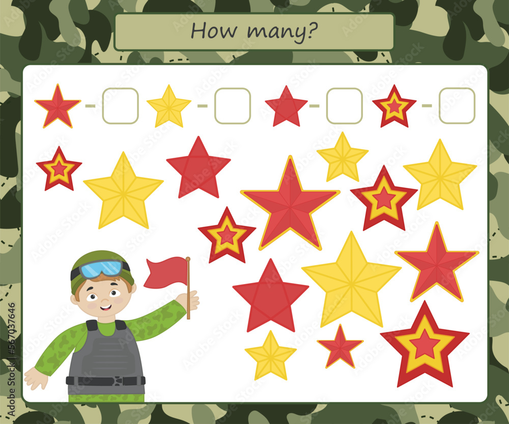 Educational game for kids. Counting training. Count the stars. Military ...