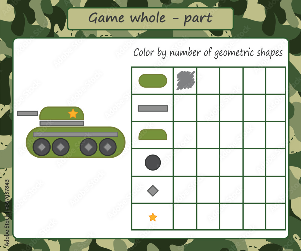 Educational game for kids. The whole is a part. What geometric shapes ...