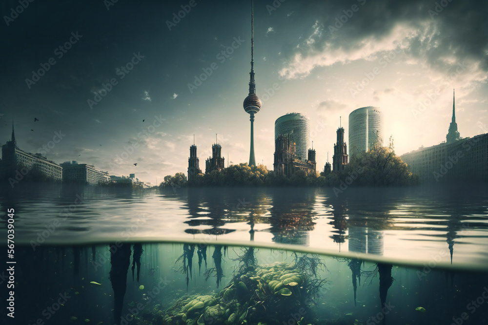 Abandoned Berlin City in the future. Empty roads and a dystopian ...