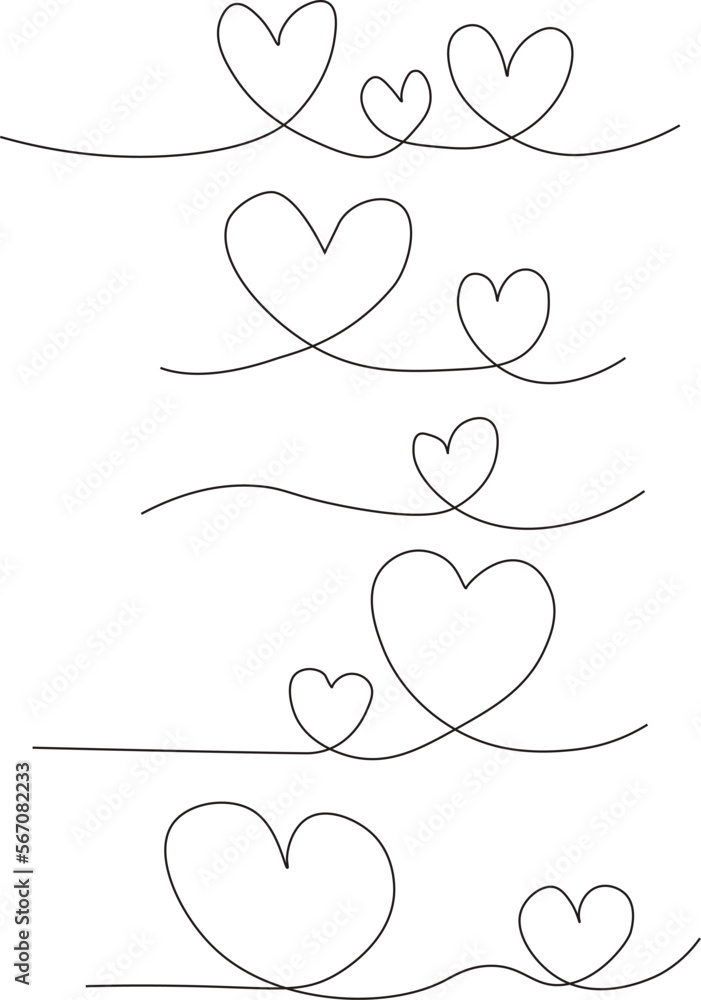 Heart doodle line set, looped line set, heart drawing of the moose ...