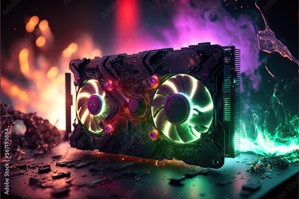 Abstract Electronic Mounting a modern gaming graphic card computer ...