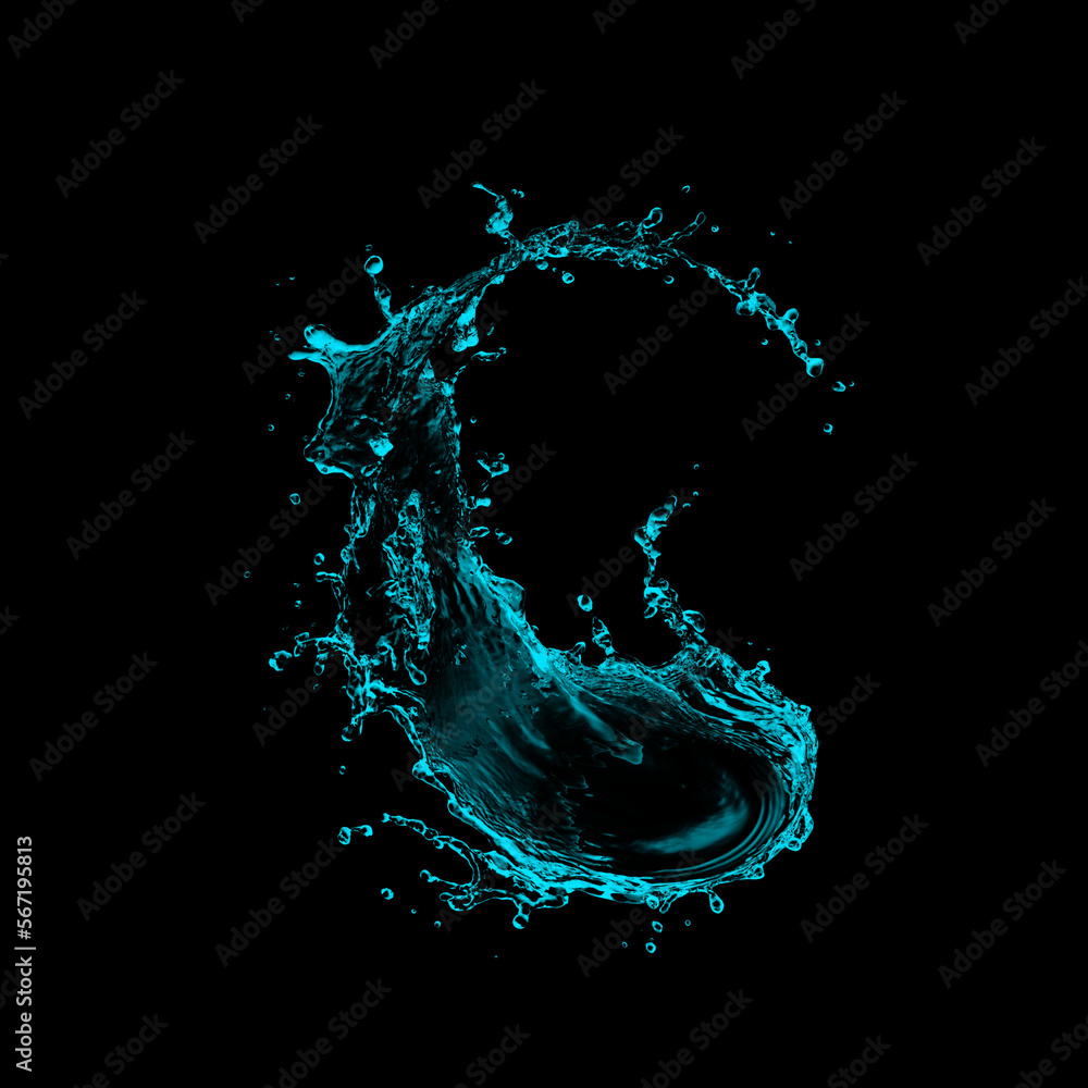 Blue, Turquoise Water splash isolated on black background. Royalty high ...
