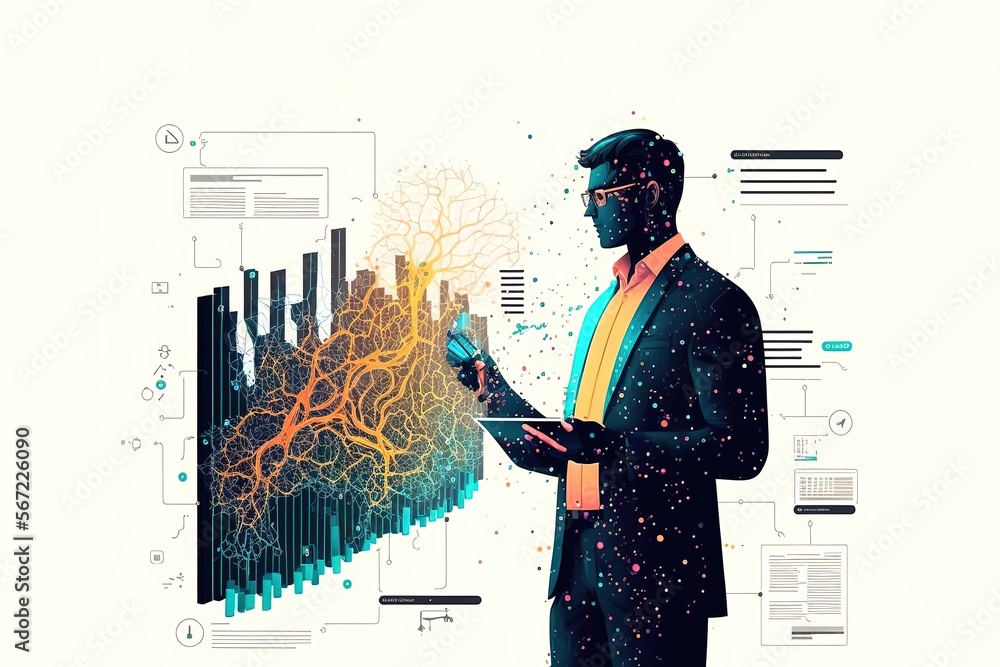 Big data technology and data science. Data scientist querying, analysing and visualizing complex ...