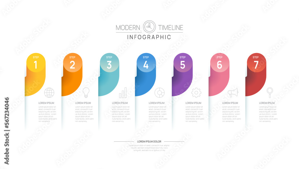 Infographic Timeline diagram template for business. 7 Steps Modern ...