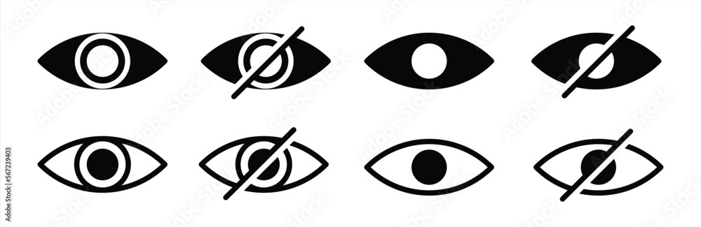 Eye icon set. Vision icon. See and unsee symbol. Look and Vision icons ...