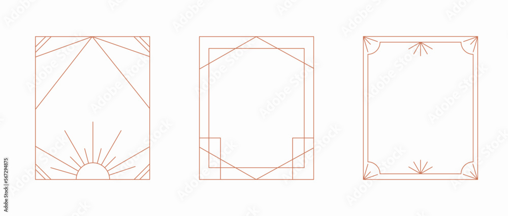 Minimal line boho frames design elements set. Bohemian borders for logo ...
