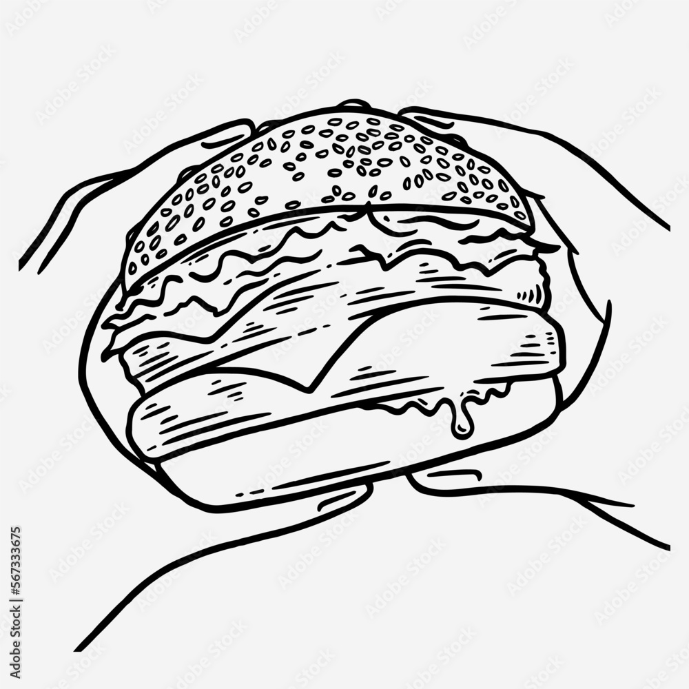 Hand drawn burger vector doodle. Hamburger sketch illustration for ...