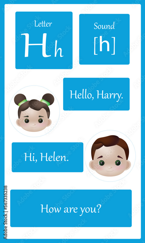 Colorful alphabet letter H. Phonics flashcard with sound. Letter H for ...